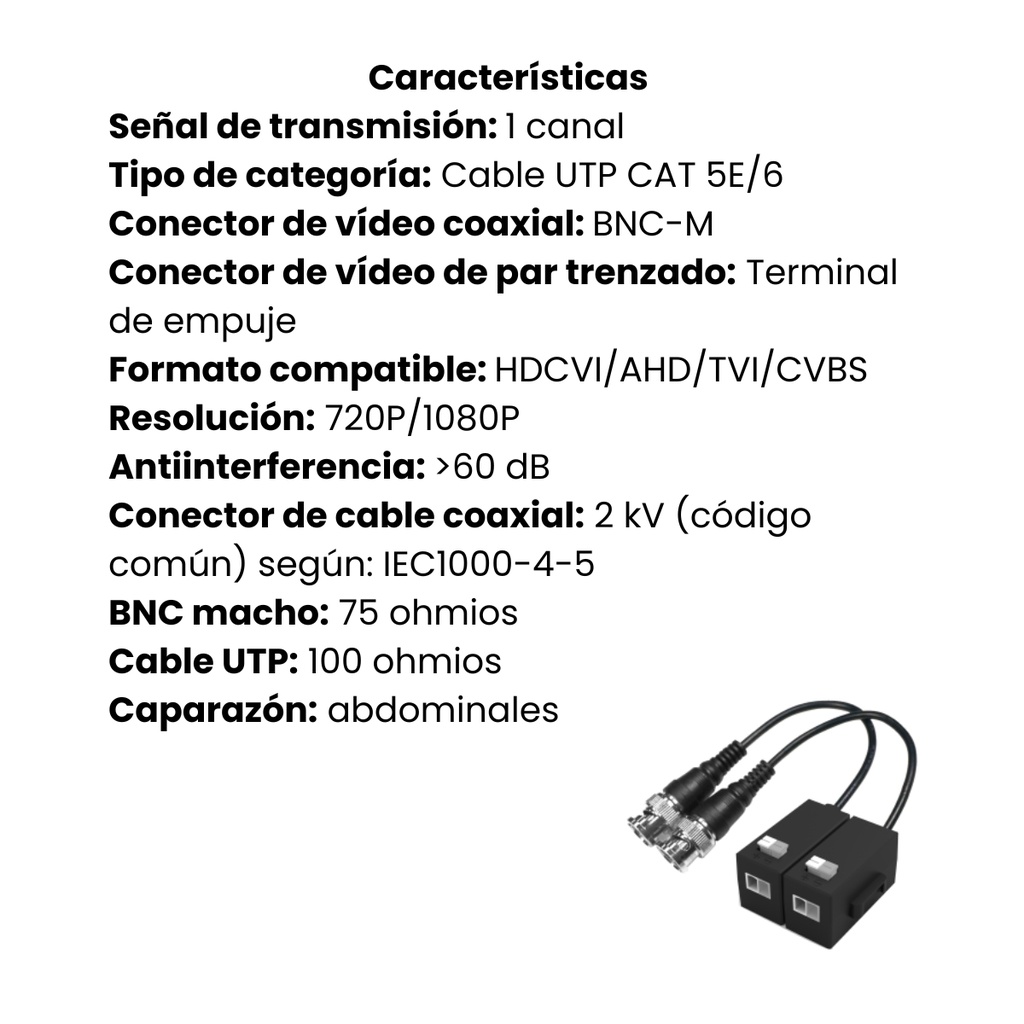 Par De Video Dahua Balun Pasivo HDCV/CVBS/AHD/TVI, Máximo 2Mpx, 400mts ...